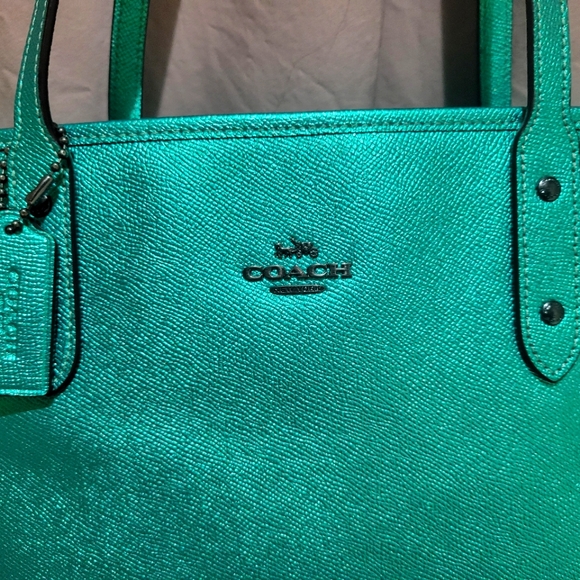 Coach | Bags | Coach Metallic Sea Green City Zip Tote W Silver Hardware ...